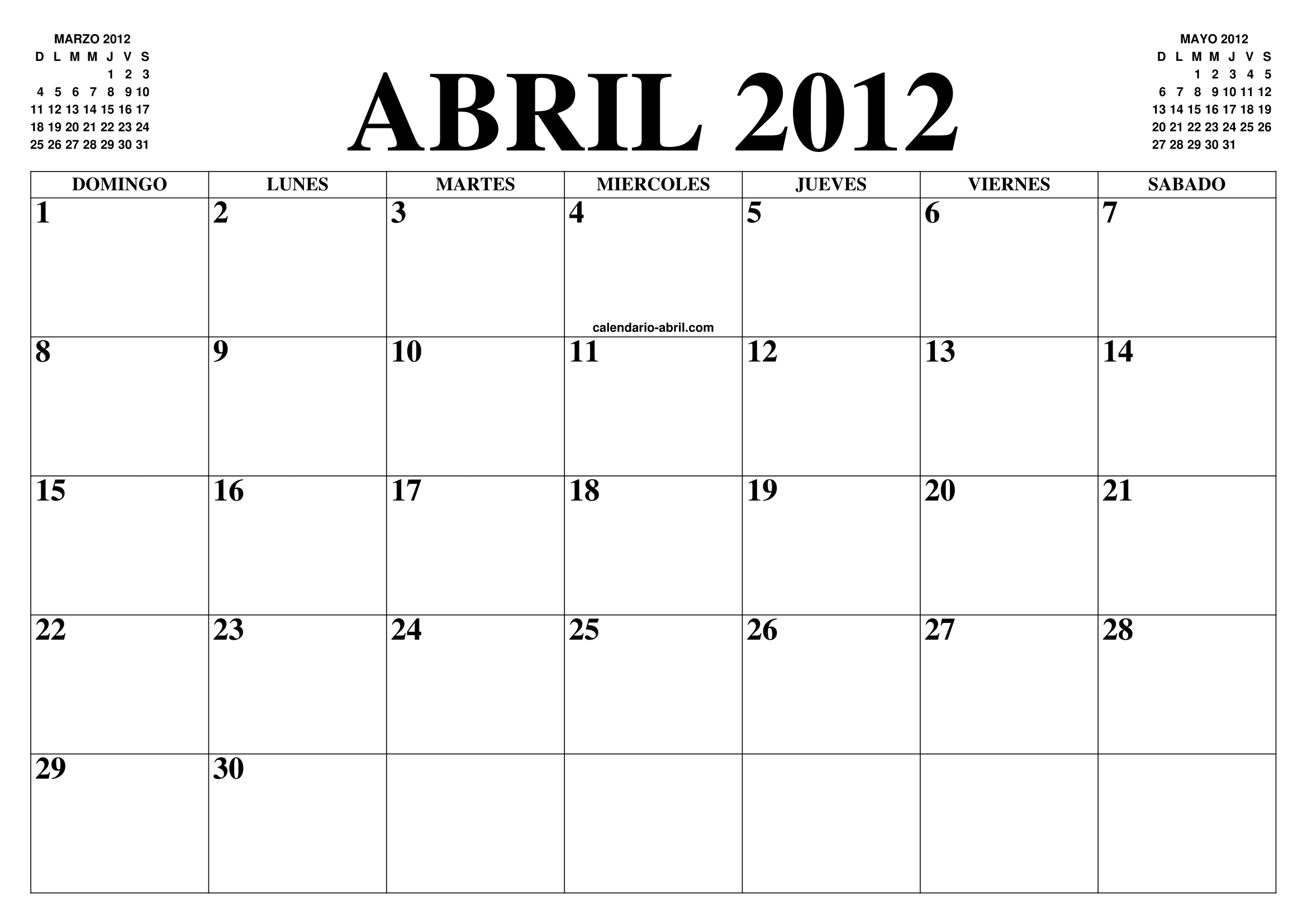 Calendario 2012 Para Imprimir En Página Completa